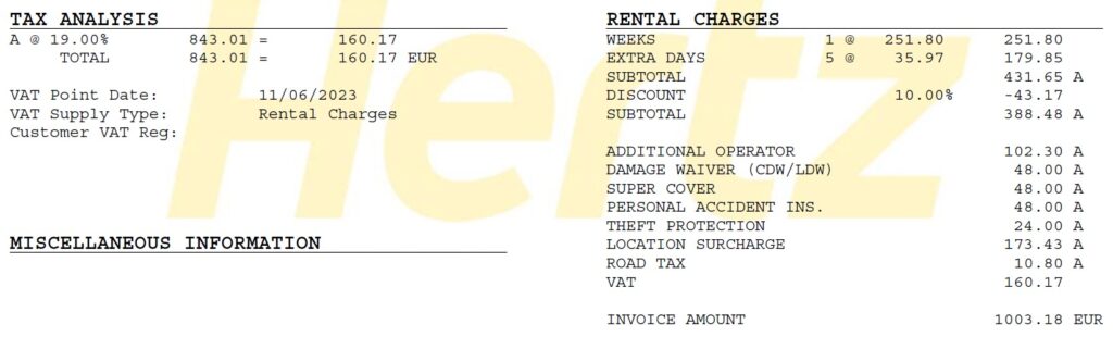 Hertzレンタカー見積金額と請求金額に差はあった？明細確認！｜初めてのドイツフランスレンタカー旅行体験談